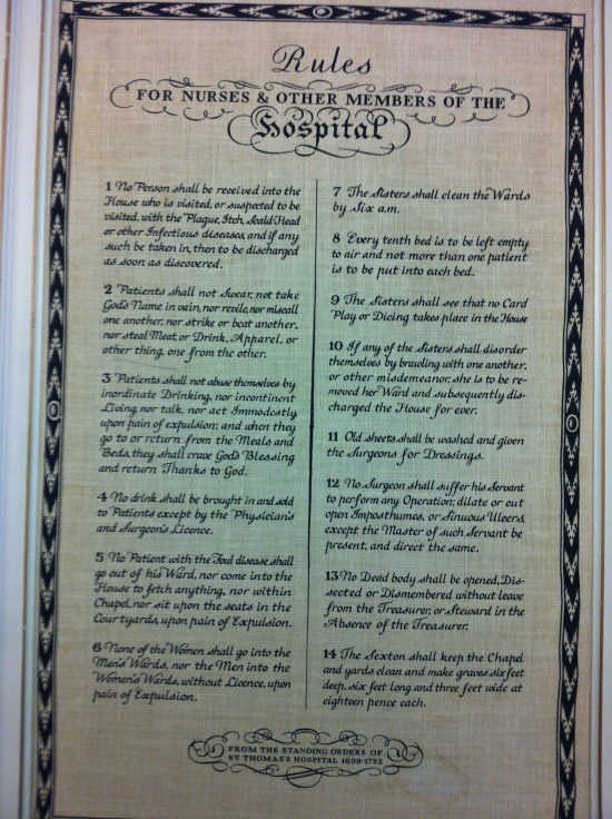 Rules for nurses and other members of the hospital